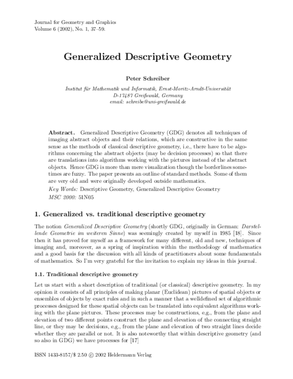 (PDF) Generalized Descriptive Geometry
