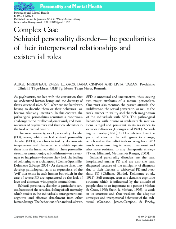 (PDF) Schizoid personality disorder—the peculiarities of their ...