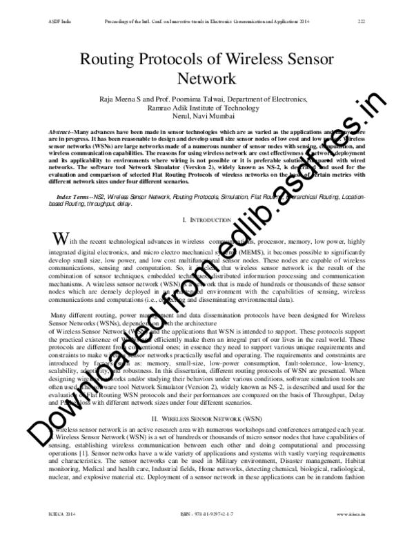 (PDF) Routing Protocols of Wireless Sensor Network