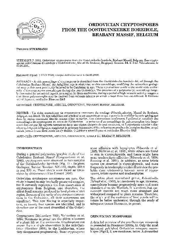 (PDF) Ordovician cryptospores from the Oostduinkerke borehole, Brabant ...