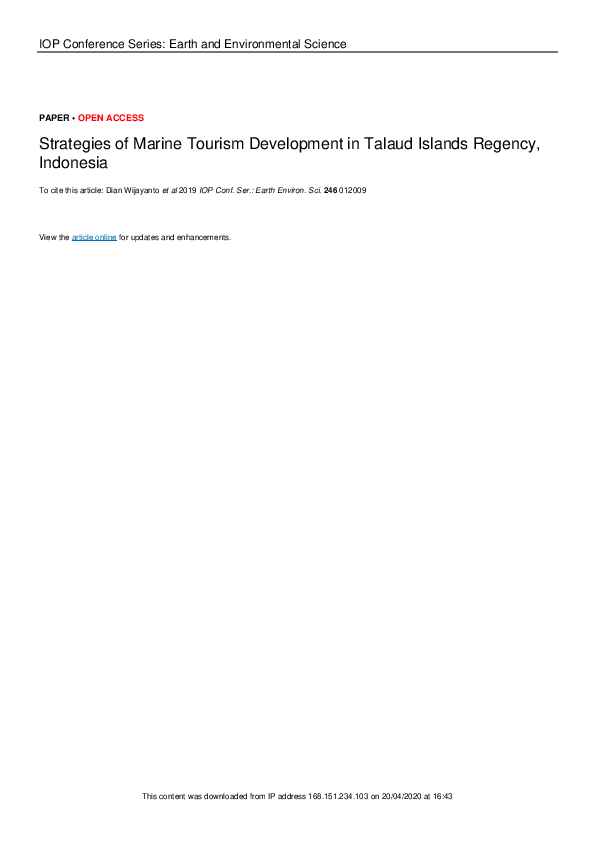 (PDF) Strategies of Marine Tourism Development in Talaud Islands ...