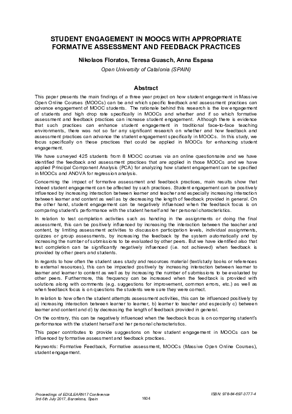 (PDF) Student Engagement in Moocs with Appropriate Formative Assessment ...