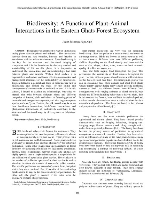 (PDF) Biodiversity: A Function of Plant-Animal Interactions in the ...