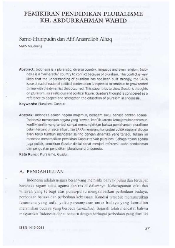 (PDF) Pemikiran Pendidikan Pluralisme Kh. Abdurrahman Wahid