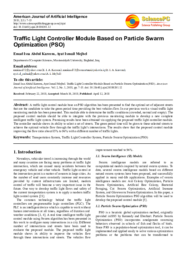 (PDF) Traffic Light Controller Module Based on Particle Swarm ...