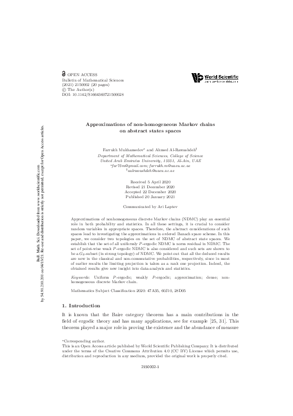 Pdf Approximations Of Non Homogeneous Markov Chains On Abstract States Spaces