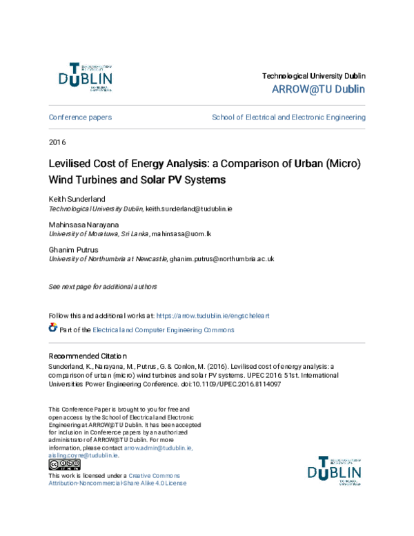 (PDF) Levelised cost of energy analysis: A comparison of urban (micro ...