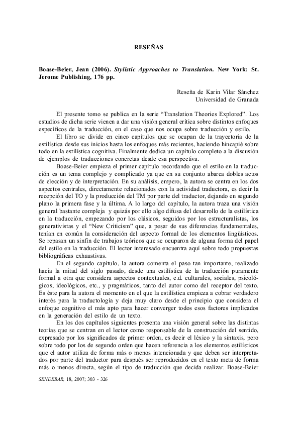 (PDF) Boase-Beier, Jean (2006). Stylistic Approaches to Translation ...
