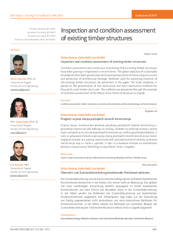 (PDF) Inspection and condition assessment of existing timber structures