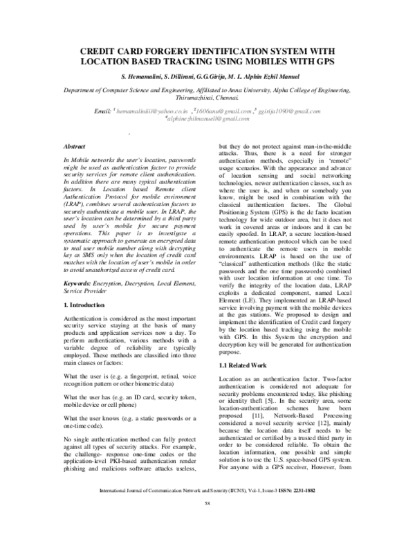 (PDF) Credit Card Forgery Identification System with Location Based ...