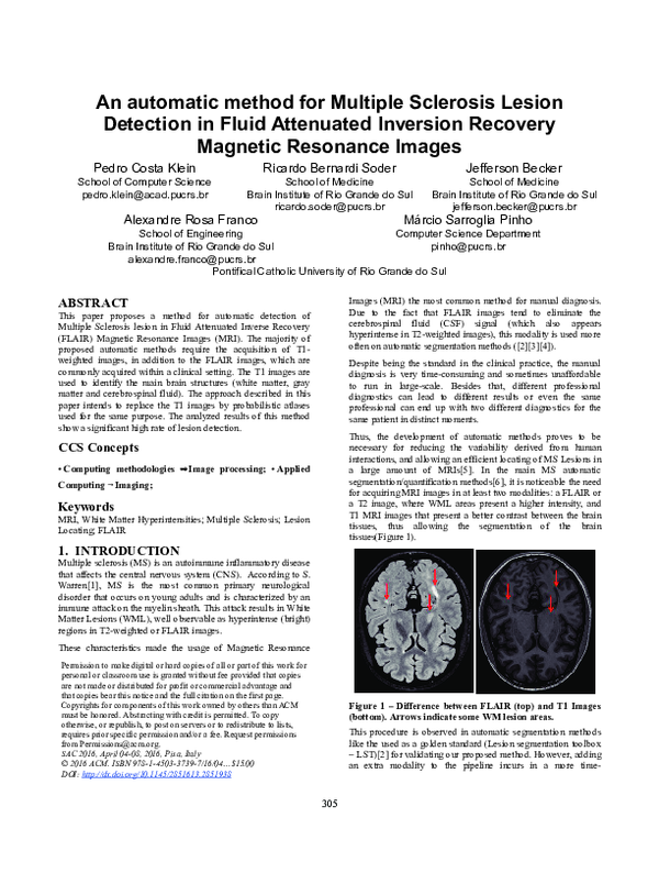 (PDF) Automatic Detection of MS Lesions in MRI