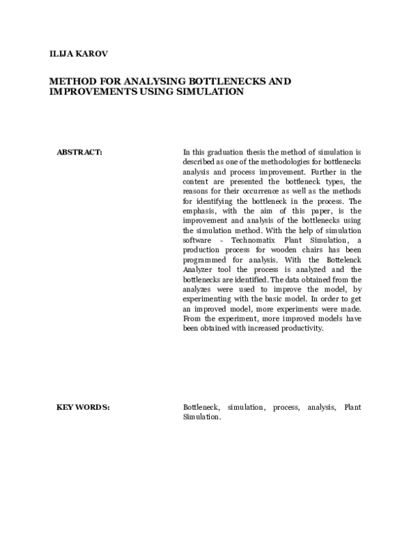 (DOC) METHOD FOR ANALYSING BOTTLENECKS AND IMPROVEMENTS USING SIMULATION (DOC) METHOD FOR ANALYSING BOTTLENECKS AND IMPROVEMENTS USING SIMULATION