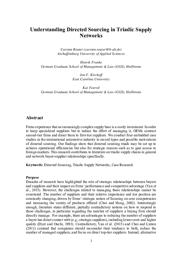 (PDF) Understanding Directed Sourcing in Triadic Supply Networks