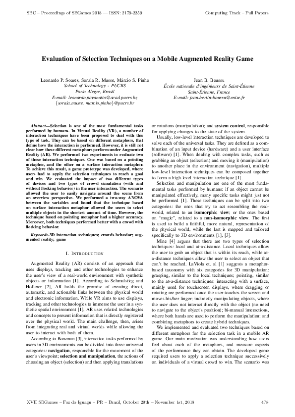 (PDF) Selection Techniques in Mobile AR Gaming