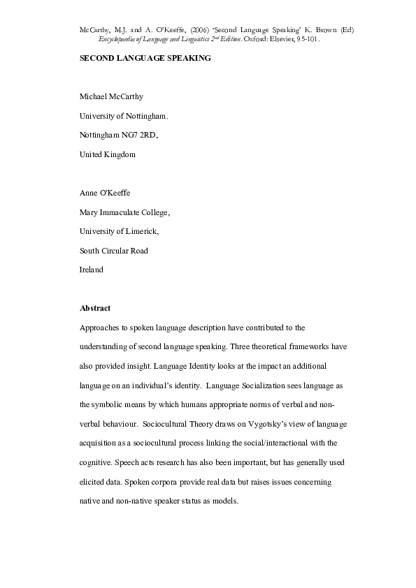 (PDF) Second Language Speaking