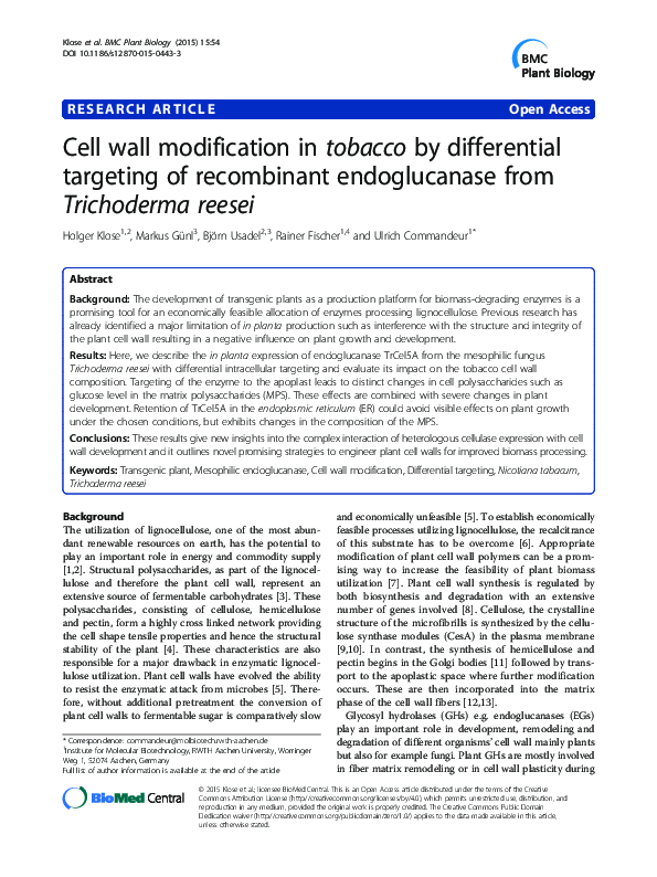 (PDF) Cell wall modification in tobacco by differential targeting of ...