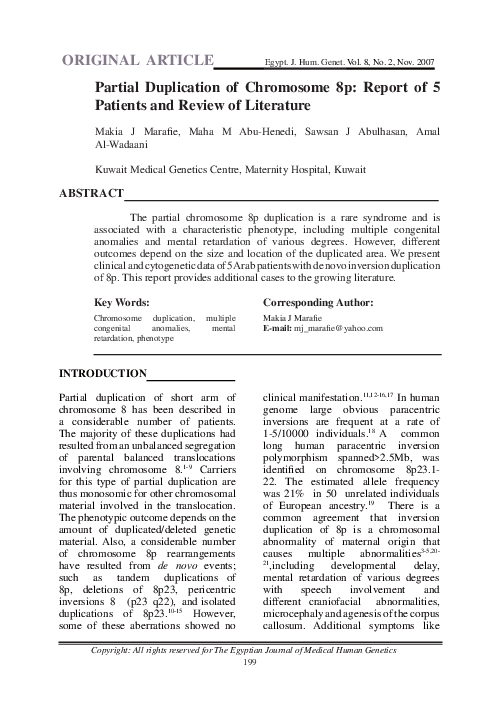 (PDF) Partial duplication of chromosome 8p: Report of 5 patients and ...