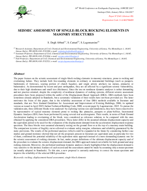 (PDF) Seismic assessment of single-block rocking elements in masonry ...