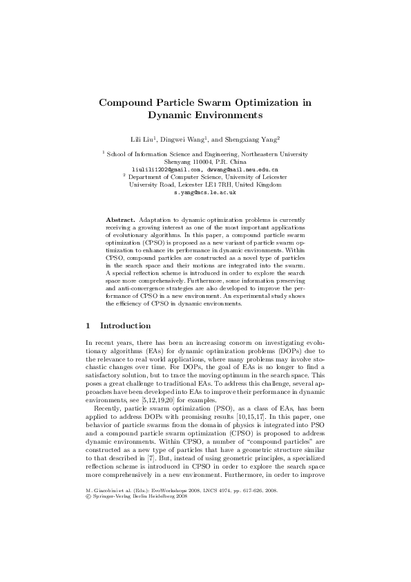 (PDF) Compound particle swarm optimization in dynamic environments