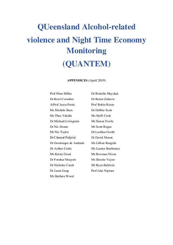 (PDF) QUeensland Alcohol-related violence and Night Time Economy ...