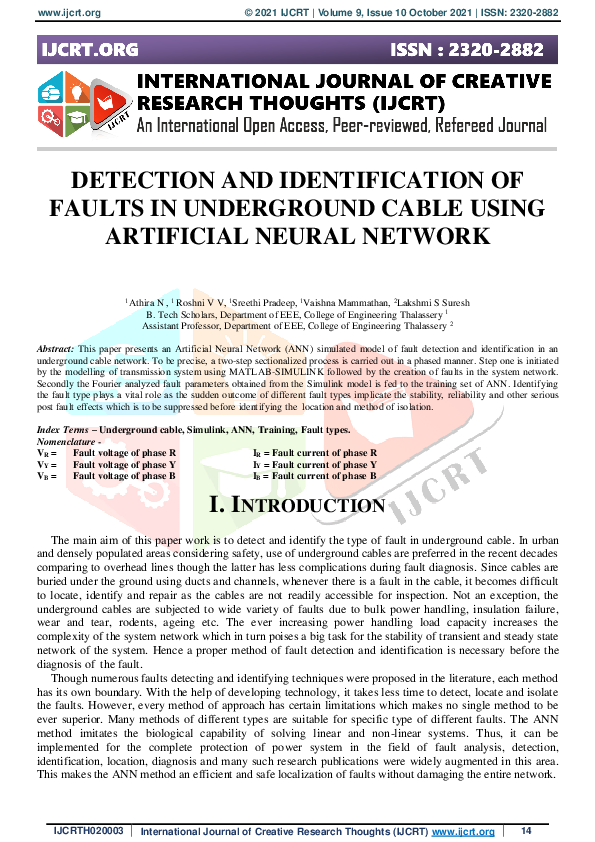 (PDF) Detection and Identification of Faults in Underground Cable Using Artificial Neural Network