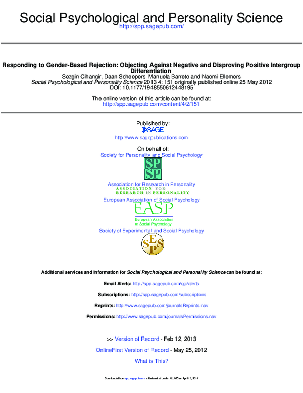(PDF) Differentiation Responding to Gender-Based Rejection : Objecting ...