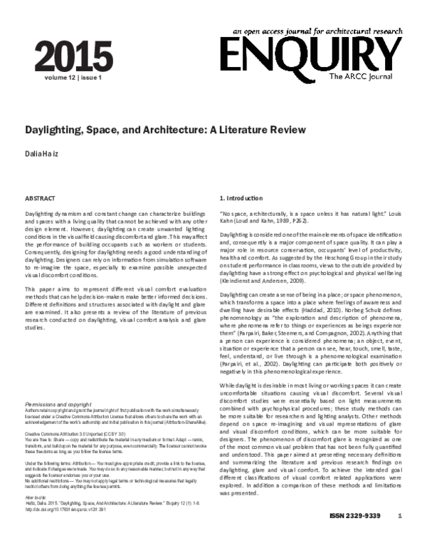 (PDF) Daylighting, Space, and Architecture: A Literature Review