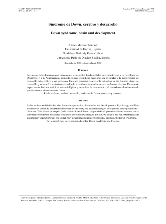 (PDF) Síndrome de Down, cerebro y desarrollo Down syndrome, brain and ...