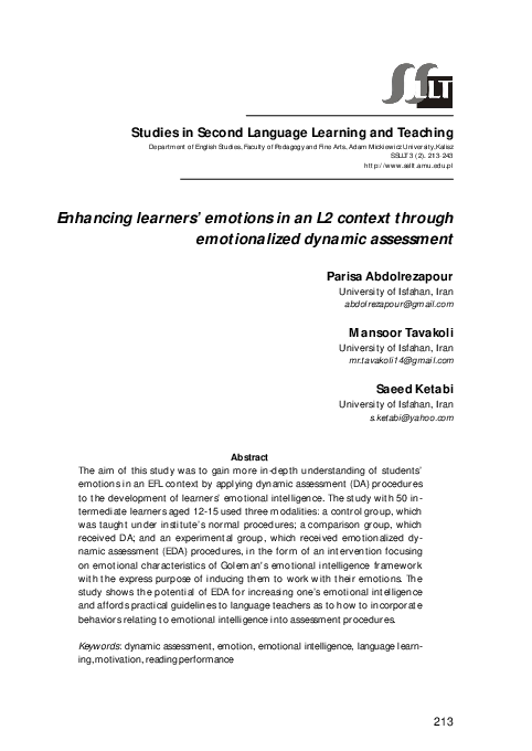 (PDF) Enhancing learners’ emotions in an L2 context through emotionalized dynamic assessment