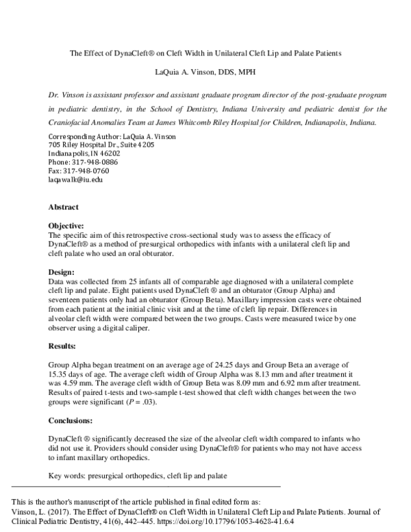 (PDF) The Effect of DynaCleft® on Cleft Width in Unilateral Cleft Lip ...