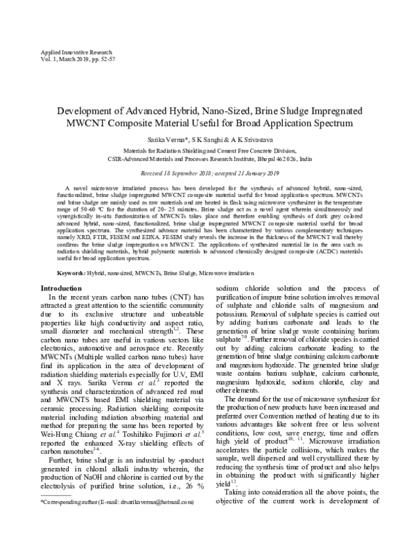 (PDF) Development of Advanced Hybrid, Nano-Sized, Brine Sludge ...