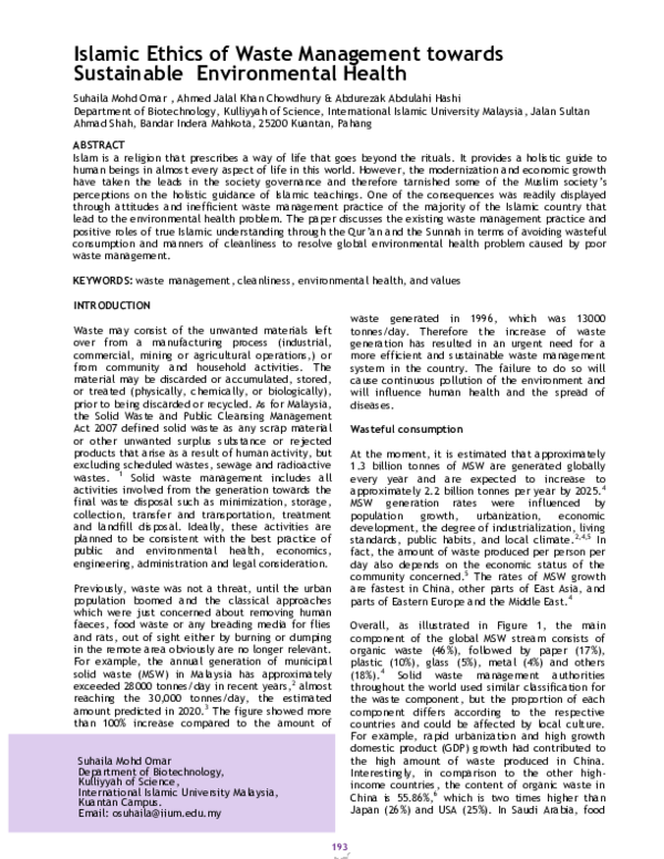 (PDF) Islamic Ethics of Waste Management towards Sustainable ...