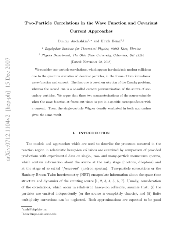 (PDF) Two-particle correlations in the wave function and covariant current approaches