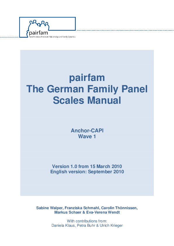(PDF) Pairfam Scales Manual Anchor-CAPI Wave 1