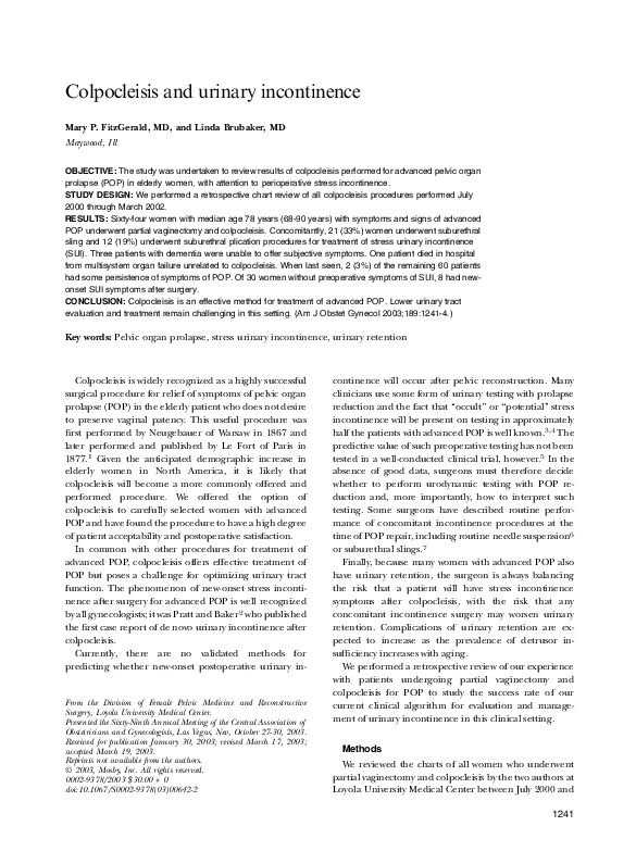 (PDF) Colpocleisis and urinary incontinence☆