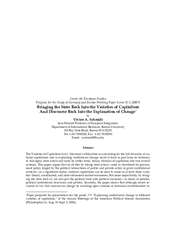 (PDF) Bringing the State Back Into the Varieties of Capitalism And ...