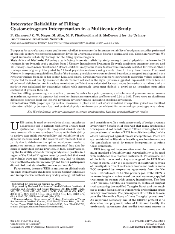 (PDF) Interrater Reliability of Filling Cystometrogram Interpretation ...