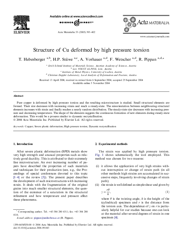 (PDF) Structure of Cu deformed by high pressure torsion