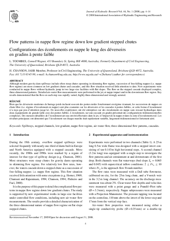(PDF) Flow patterns in nappe flow regime down low-gradient stepped chutes