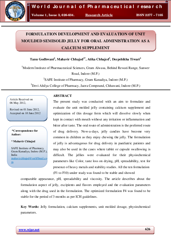 (PDF) Formulation Development and Evaluation of Unit Moulded Semisolid ...