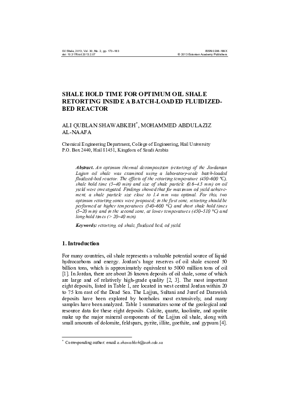 (PDF) Shale Hold Time for Optimum Oil Shale Retorting Inside a Batch ...