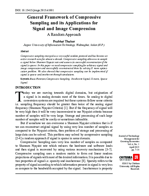 (PDF) Compressive Sampling for Signal and Image Compression