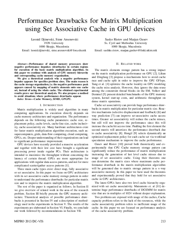(PDF) Performance drawbacks for matrix multiplication using set associative cache in GPU devices