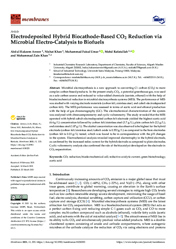 (PDF) Electrodeposited Hybrid Biocathode-Based CO2 Reduction via ...