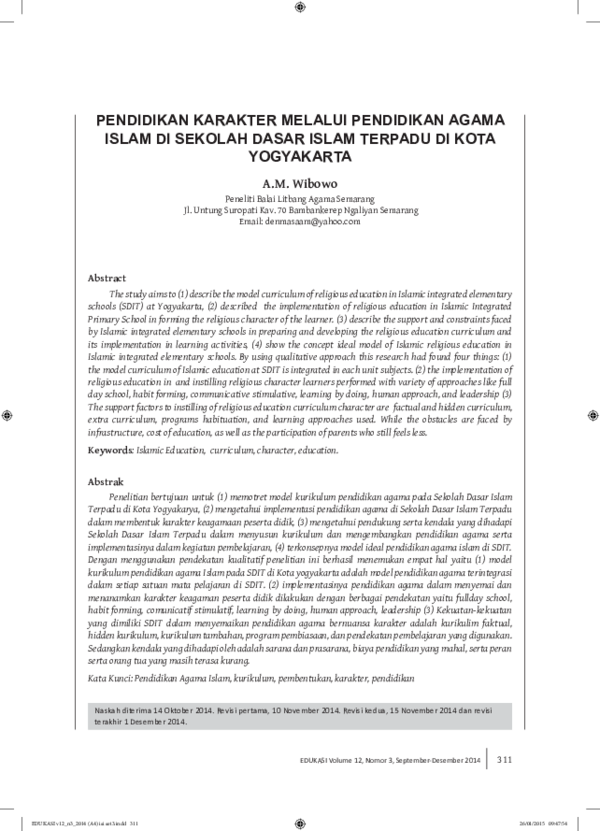(PDF) Pendidikan KARAKTER MELALUI PENDIDIKAN AGAMA ISLAM di SEKOLAH DASAR ISLAM TERPADU DI KOTA ...