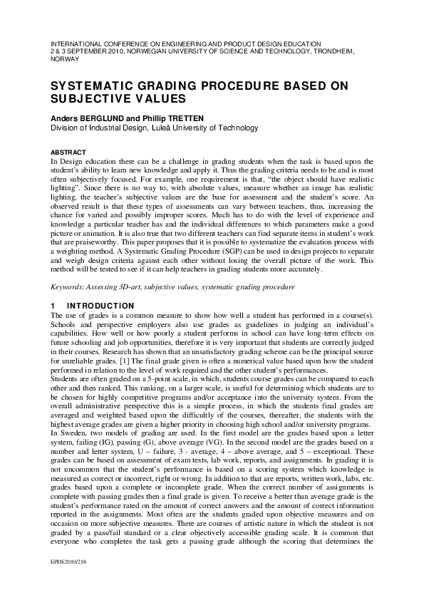 (PDF) Systematic grading procedure based on subjective values