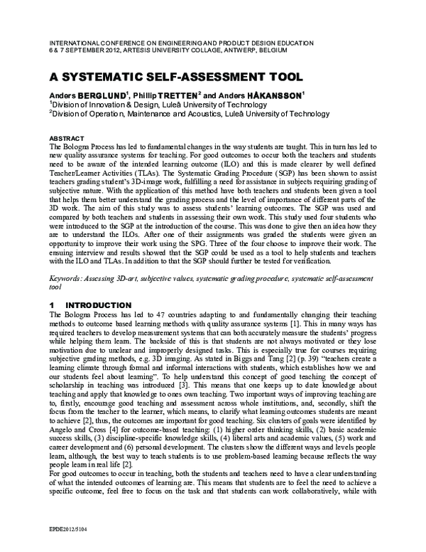 (PDF) A systematic self-assessment tool