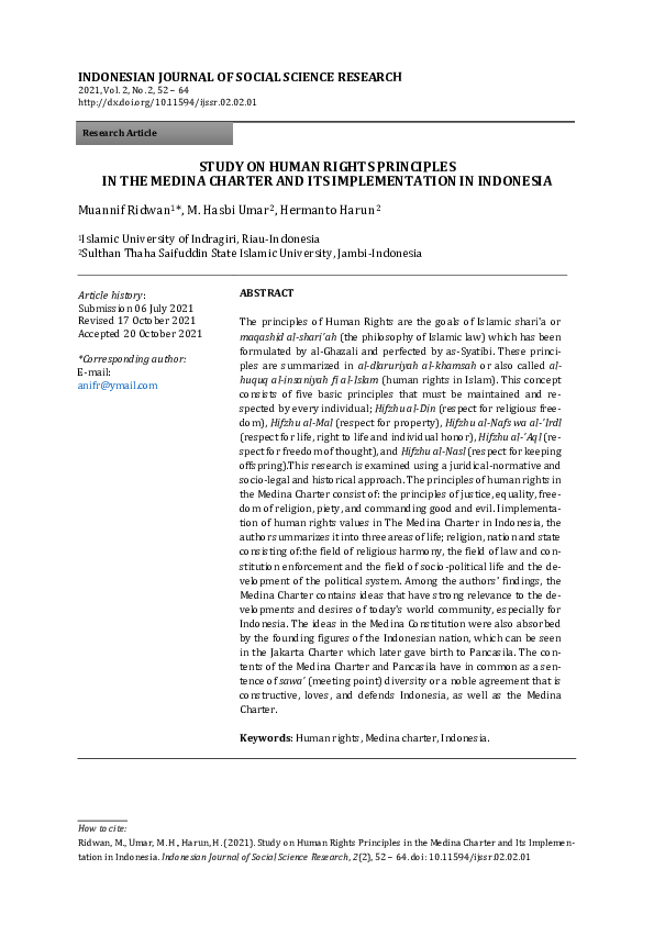 (PDF) Study on Human Rights Principles in The Medina Charter and its ...
