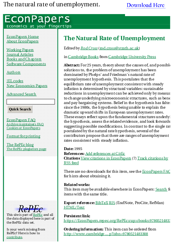 (PDF) The Natural Rate of Unemployment