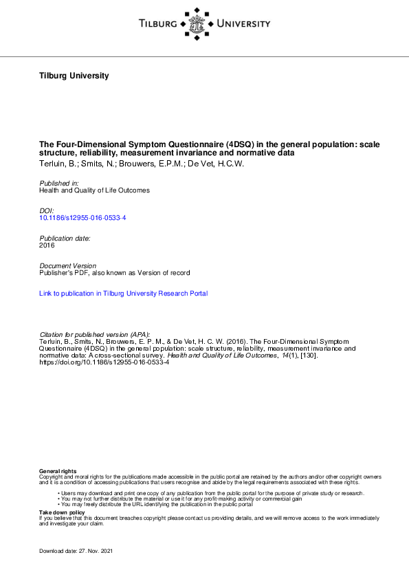 (PDF) Tilburg University The Four-Dimensional Symptom Questionnaire ( 4 ...